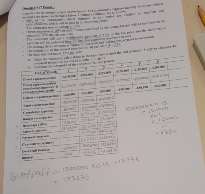 Solved Question 67 Points Consider the six-month project | Chegg.com