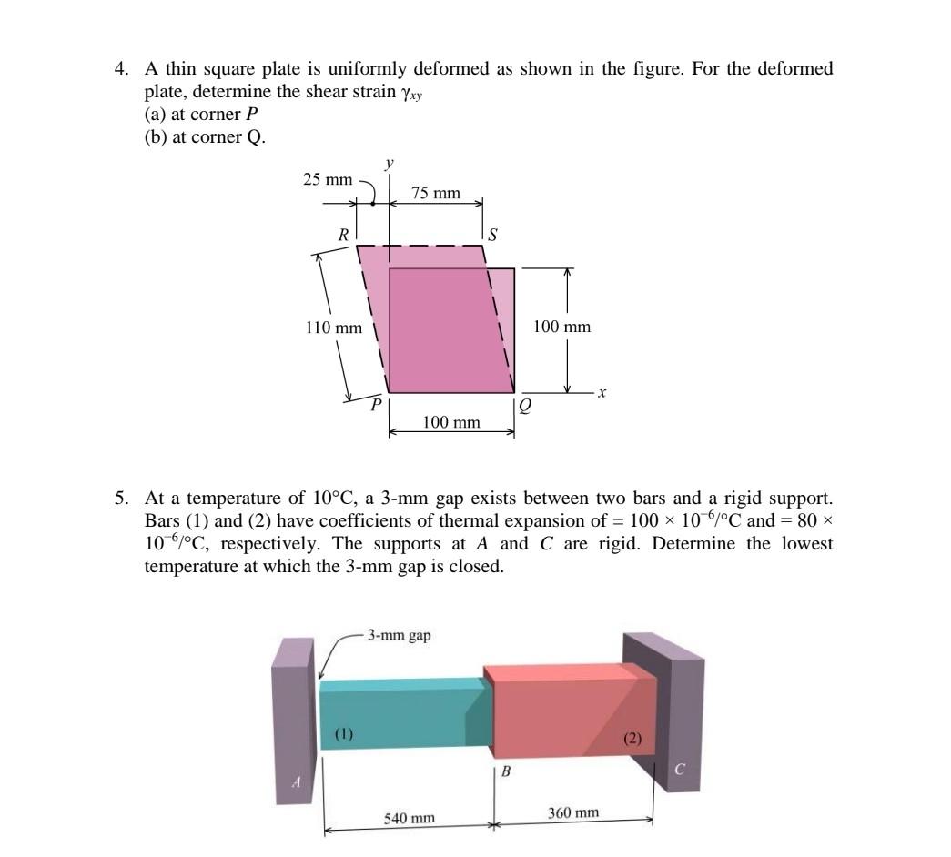 4. A thin square plate is uniformly deformed as shown | Chegg.com