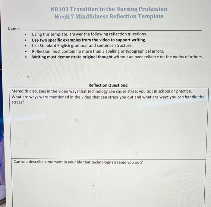 Solved NR103 Transition to the Nursing Profession Week 7 | Chegg.com