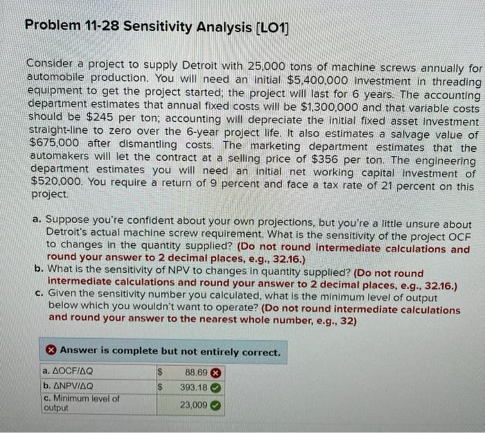 Solved Problem 11-28 Sensitivity Analysis (l01) Consider A 