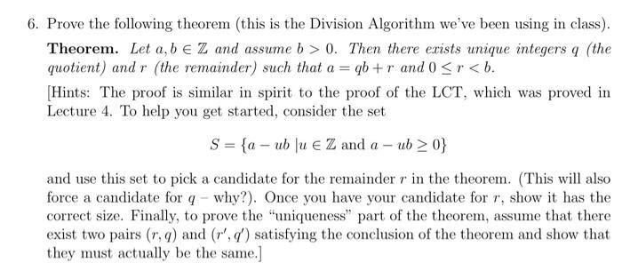 Solved 6. Prove the following theorem (this is the Division | Chegg.com