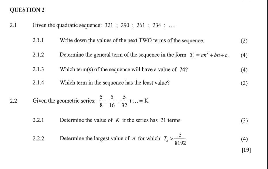Solved 2.1 Given the quadratic sequence: 321;290;261;234;…. | Chegg.com