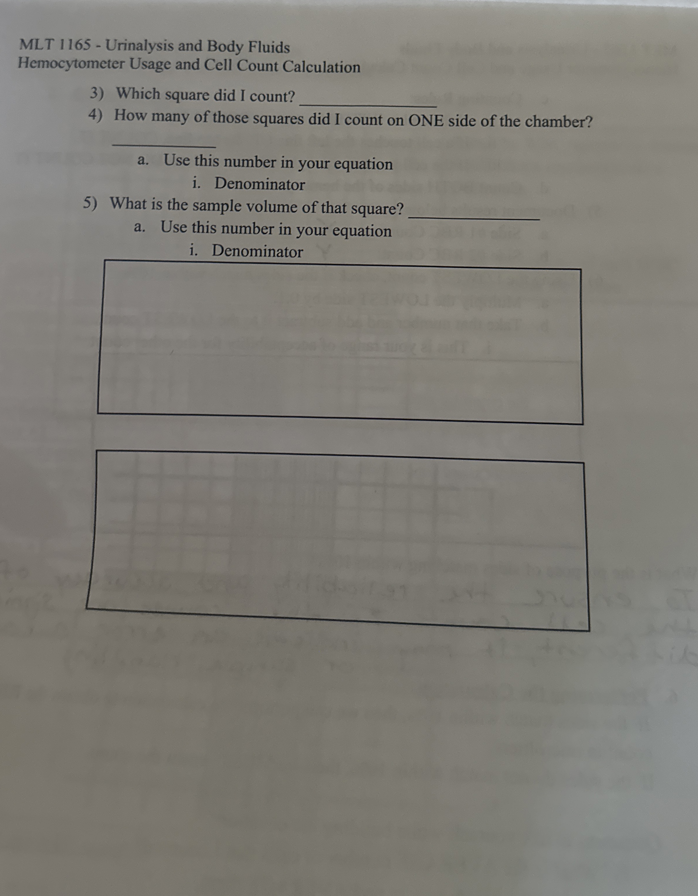 Solved MLT 1165 - ﻿Urinalysis and Body FluidsHemocytometer | Chegg.com