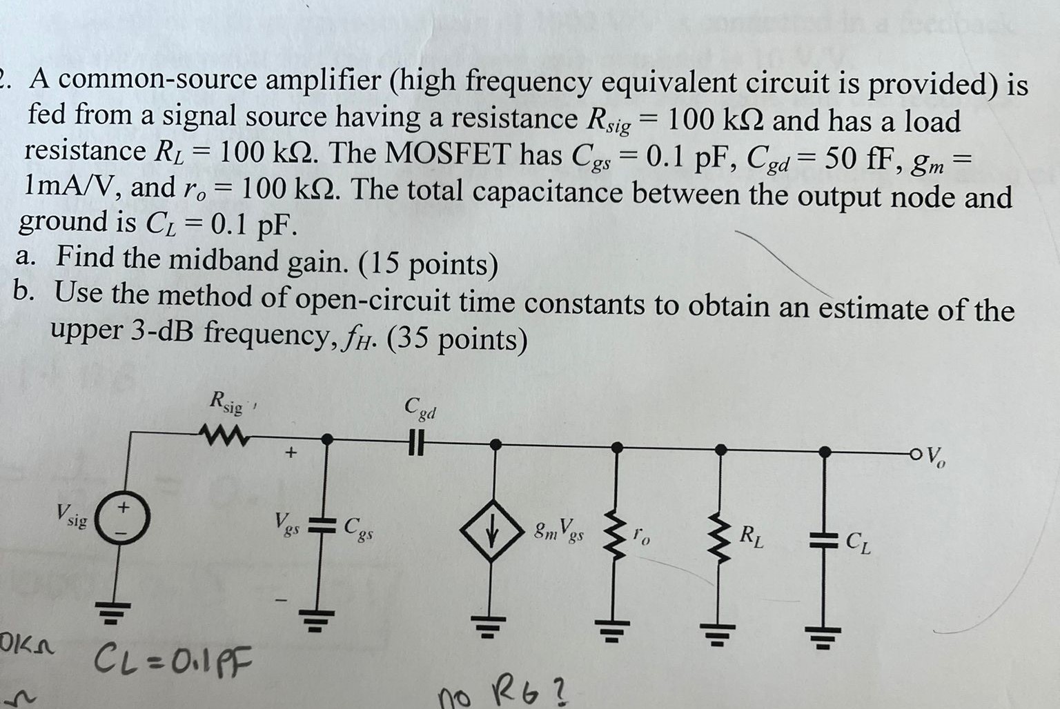 Solved A common-source amplifier (high frequency equivalent | Chegg.com