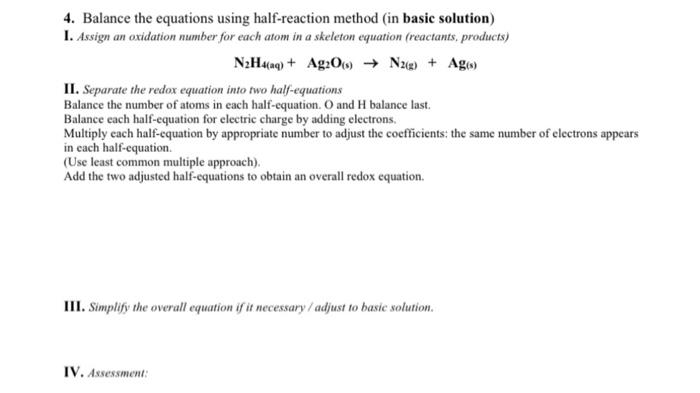Solved 4. Balance the equations using half-reaction method | Chegg.com