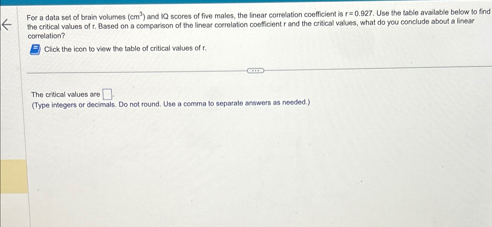 For a data set of brain volumes (cm3) ﻿and IQ ﻿scores | Chegg.com