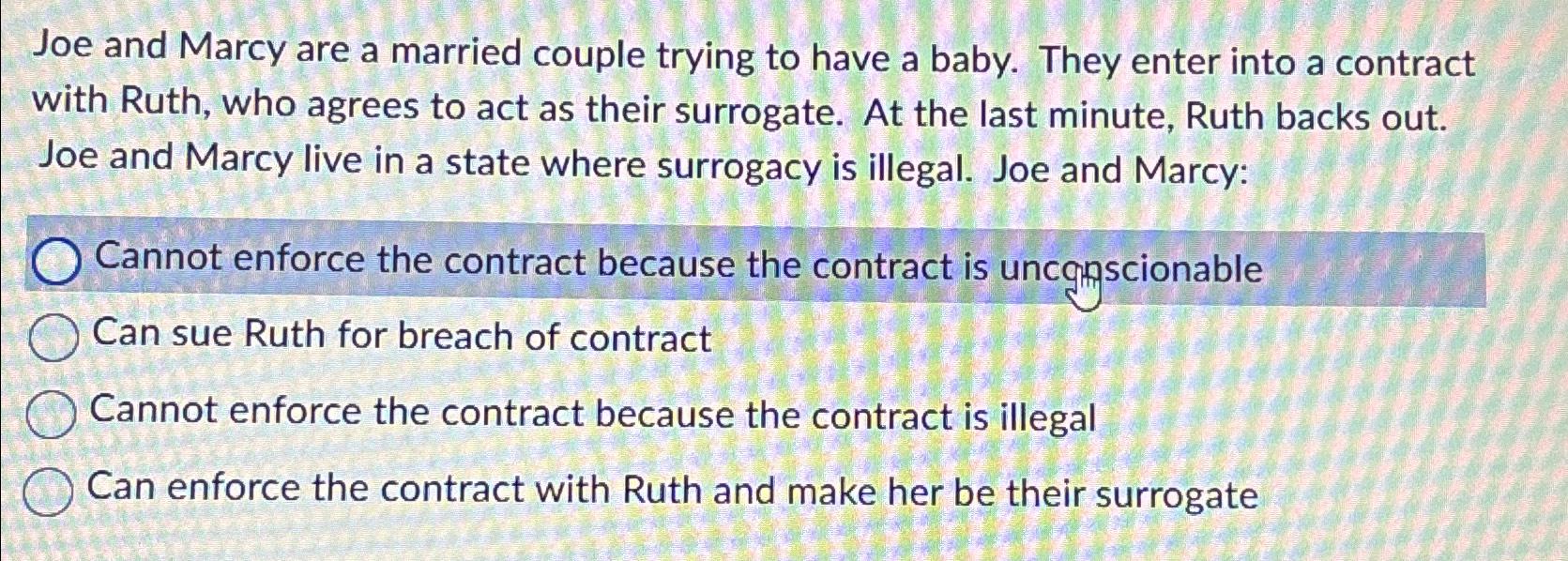 Solved Joe and Marcy are a married couple trying to have a | Chegg.com