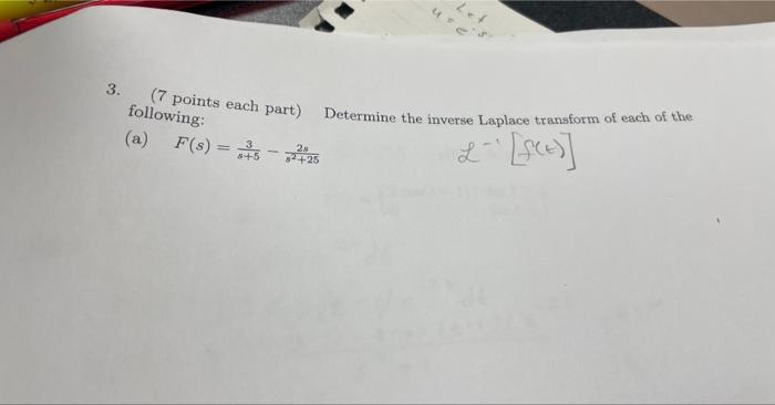 Solved 3. (7 points each part) Determine the inverse Laplace | Chegg.com