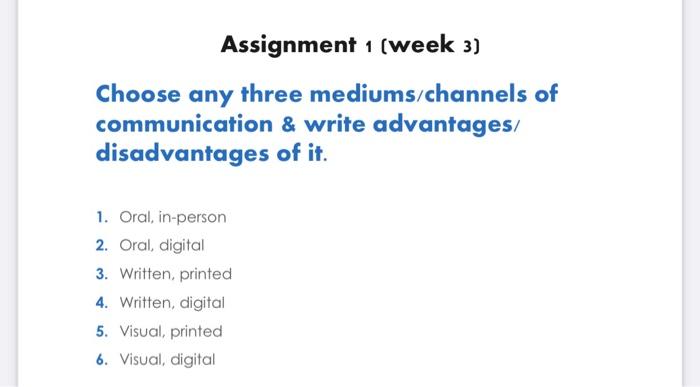Assignment 1 (week 3) Choose any three | Chegg.com
