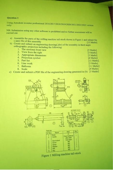 Question 1 Using Autodesk inventor profossional | Chegg.com