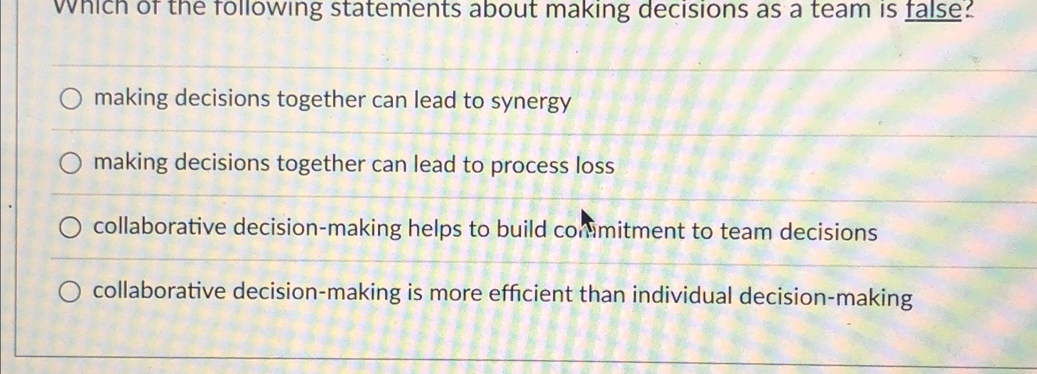 Solved making decisions together can lead to synergymaking | Chegg.com