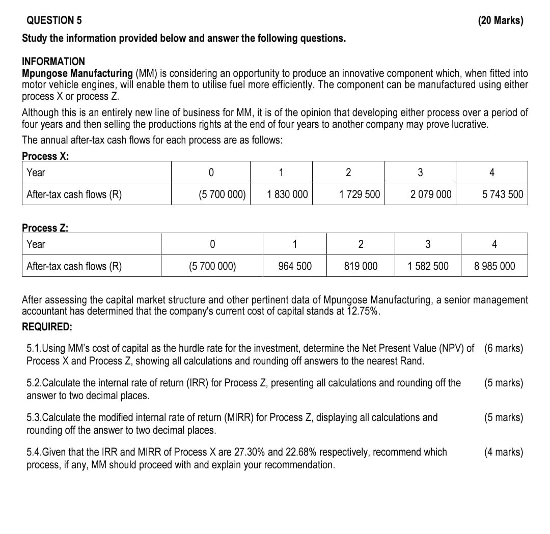 Solved QUESTION 5(20 ﻿Marks)Study the information provided | Chegg.com