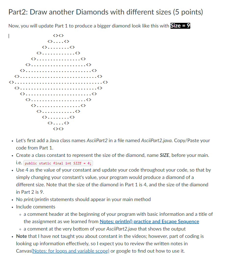 Solved Part2: Draw another Diamonds with different sizes (5 | Chegg.com