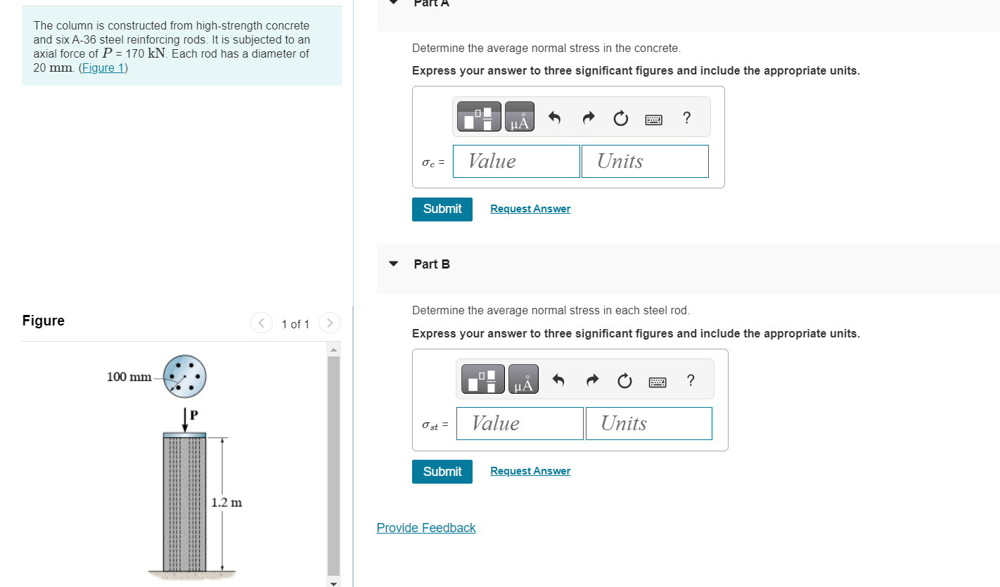 Solved The column is constructed from high-strength | Chegg.com
