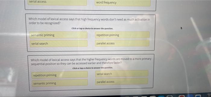 Solved serial access word frequency Which model of lexical | Chegg.com