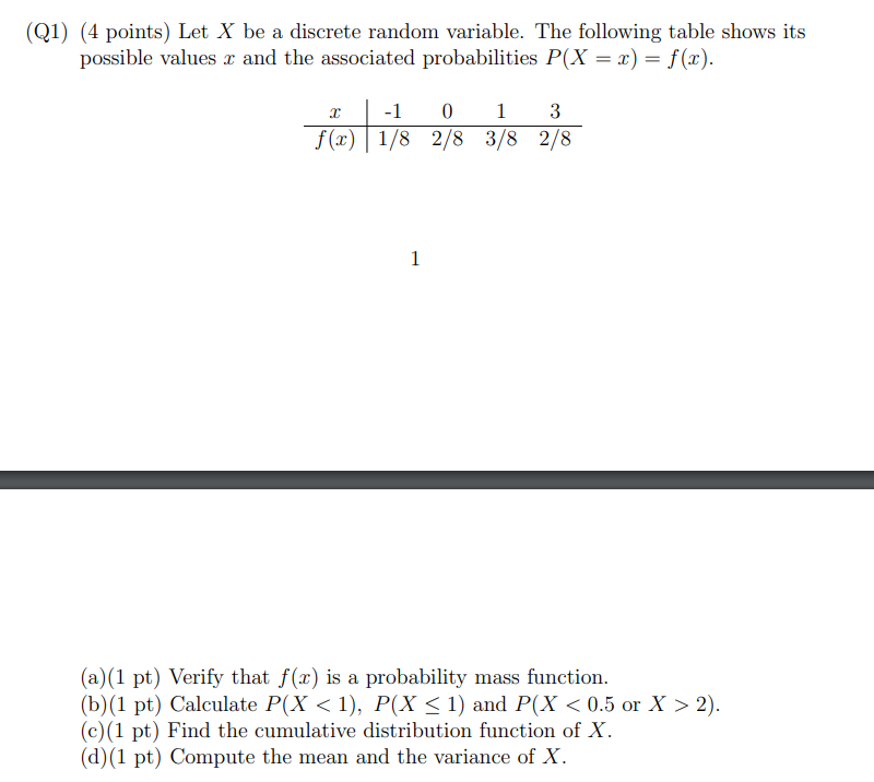 Solved (Q1) (4 ﻿points) ﻿Let x ﻿be a discrete random | Chegg.com