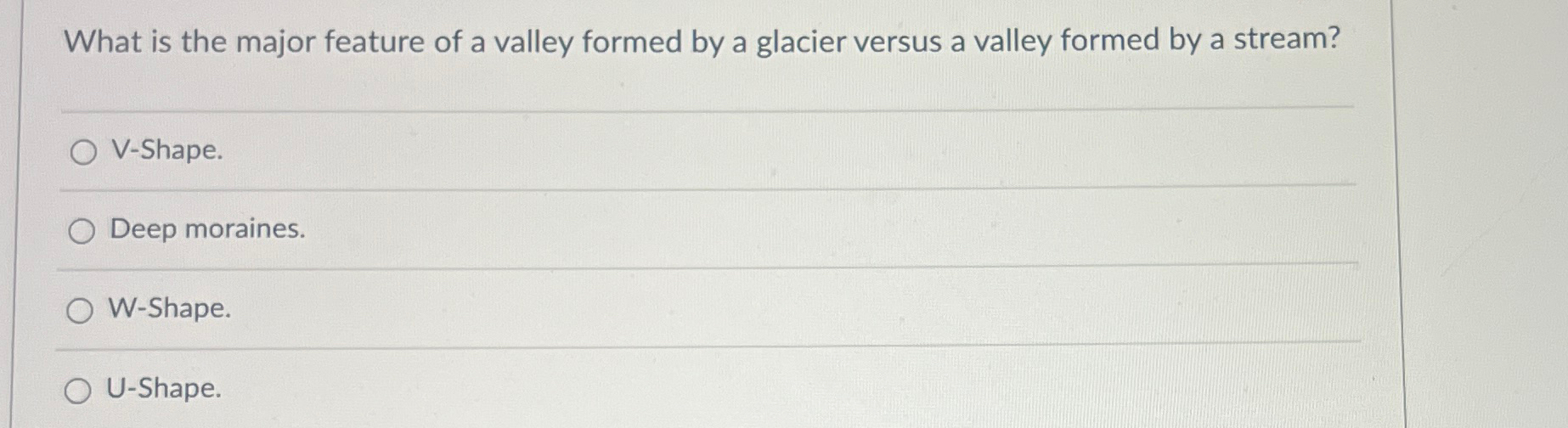 Solved What is the major feature of a valley formed by a | Chegg.com