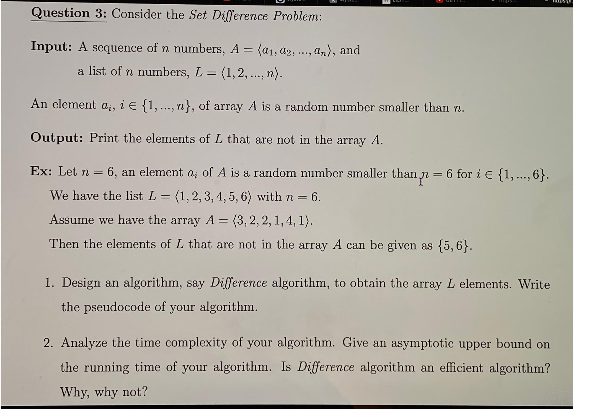 Solved Question 3: Consider the Set Difference | Chegg.com