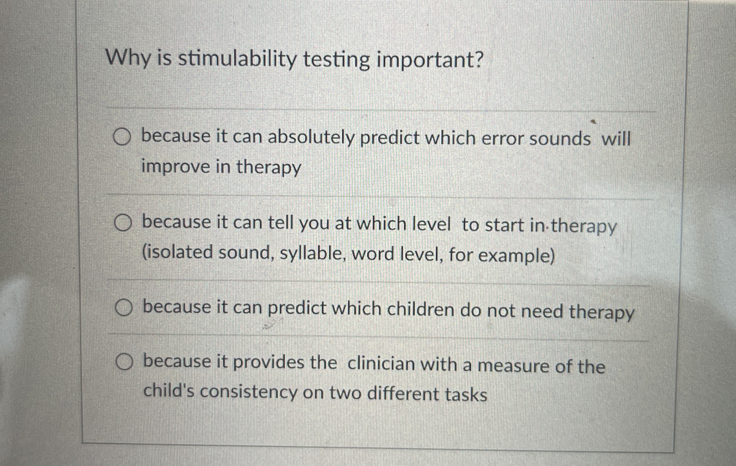 Solved Why is stimulability testing important?because it can | Chegg.com