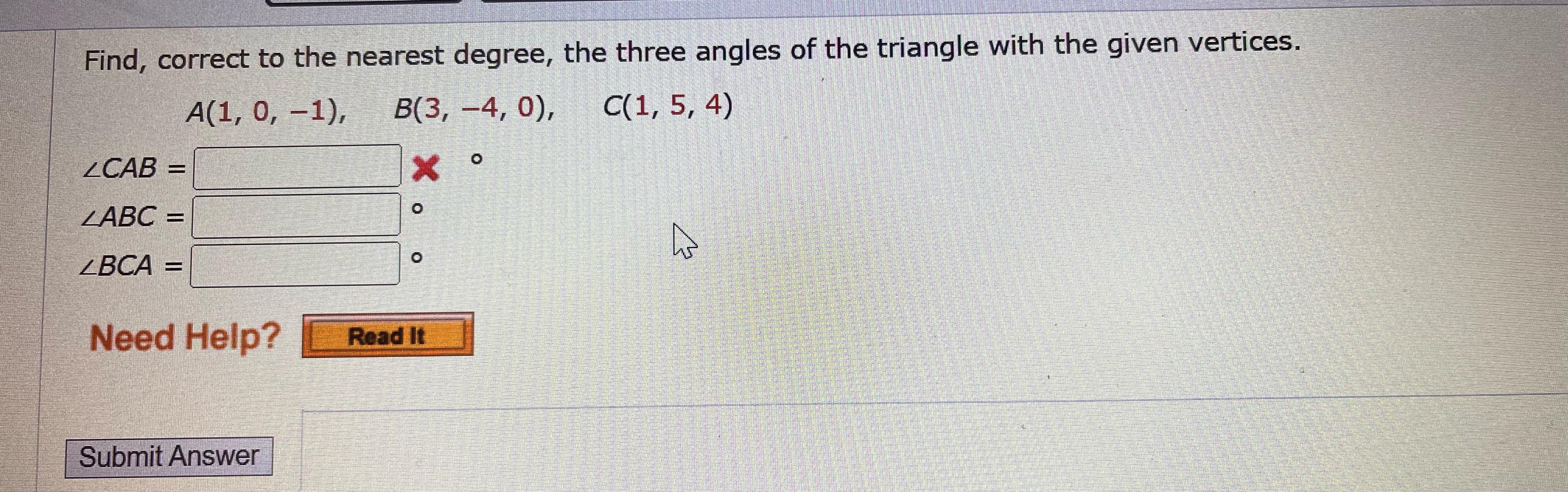 Solved Find, correct to the nearest degree, the three angles | Chegg.com