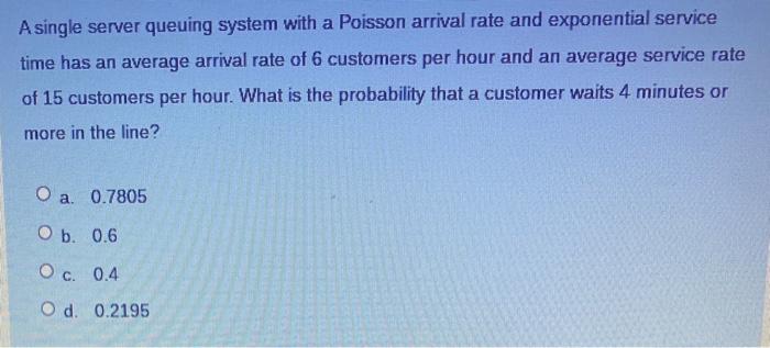 Solved A single server queuing system with a Poisson arrival | Chegg.com