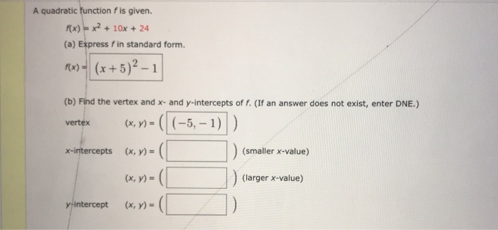 Solved A quadratic function is given. F(x) = x2 + 10x + 24 | Chegg.com