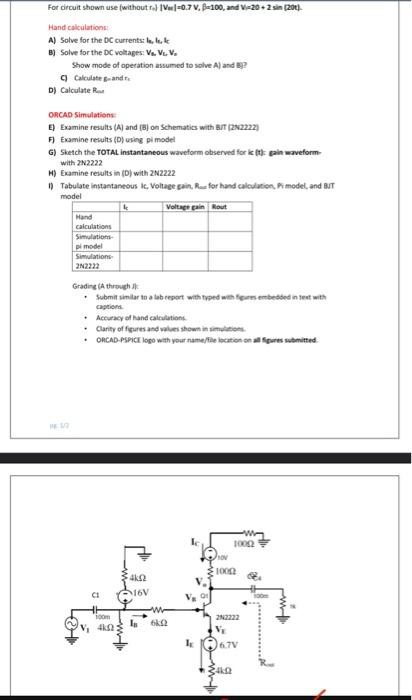 Solved Hand calculationt: A) Solve for the DC currents: le, | Chegg.com