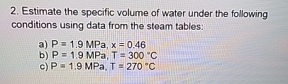 Solved Estimate the specific volume of water under the | Chegg.com