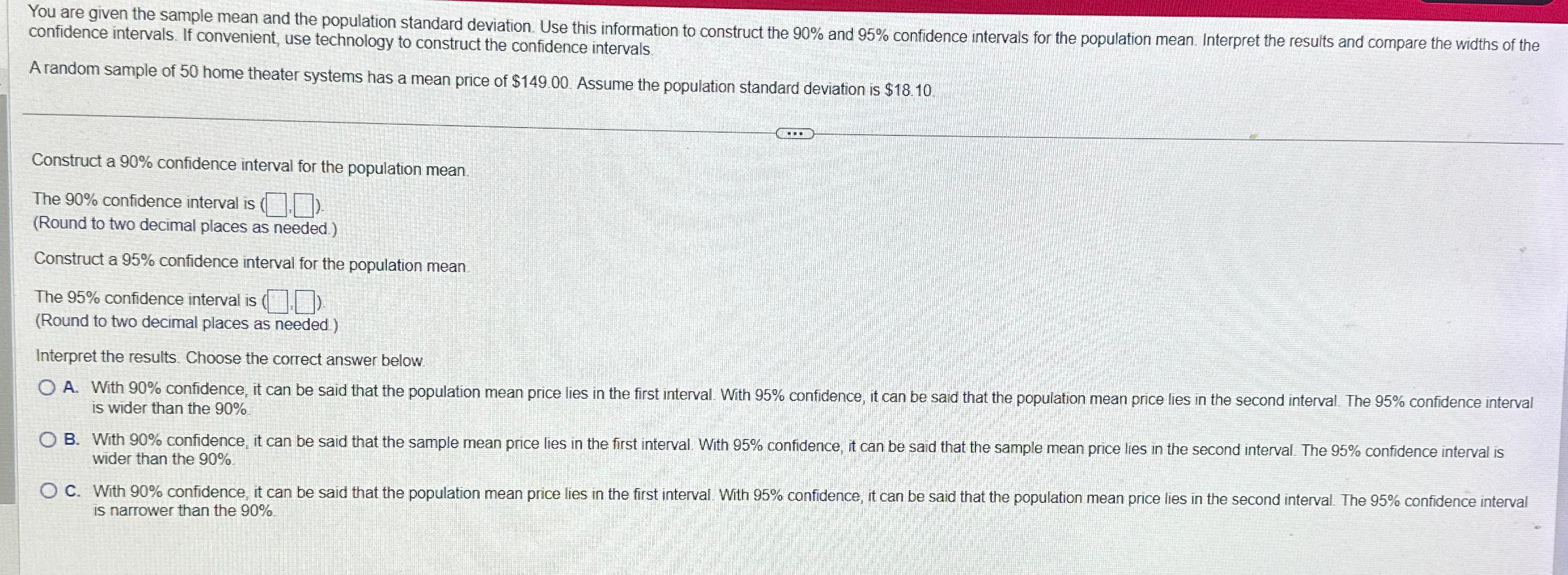 Solved confidence intervals. If convenient, use technology | Chegg.com