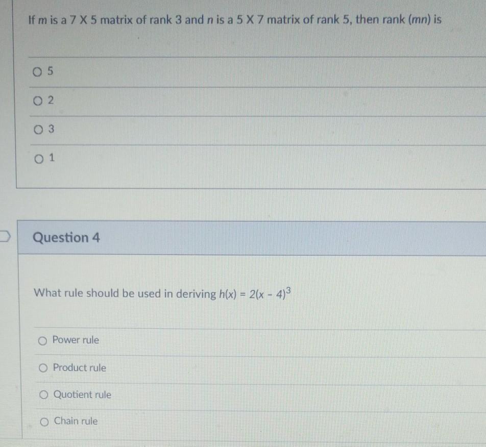 Solved If m is a 7 X 5 matrix of rank 3 and n is a 5 x 7 | Chegg.com