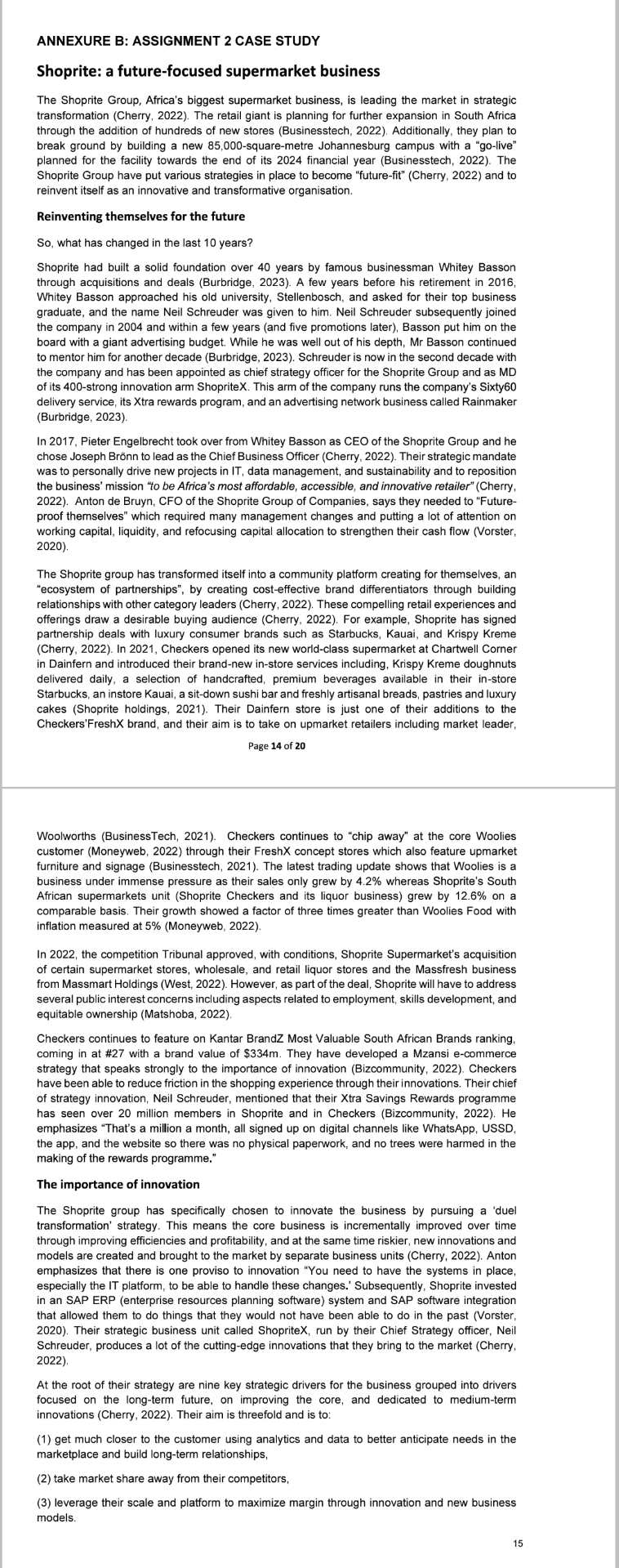 Solved Identify and critically discuss shoprite | Chegg.com