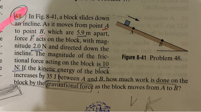 Solved - (148In Fig. 8-41, a block slides down an incline. | Chegg.com
