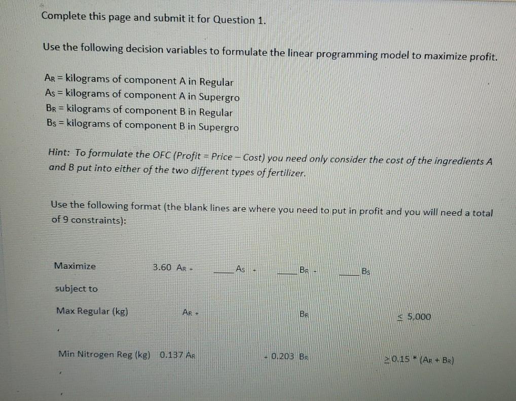 Solved 1. Fertilizer Mixture This problem must be typed (in | Chegg.com