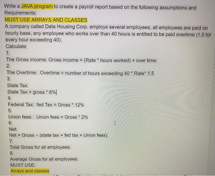 Solved Write A Java Program To Create A Payroll Report Based