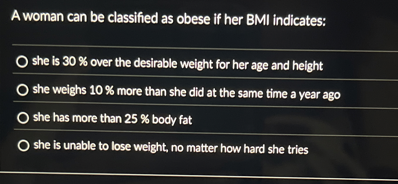 Solved A woman can be classified as obese if her BMI | Chegg.com