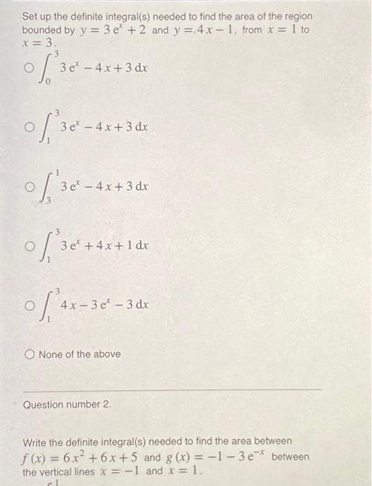 Solved Set up the definite integral(s) needed to find the | Chegg.com