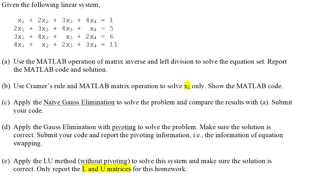 Solved Given the following linear | Chegg.com