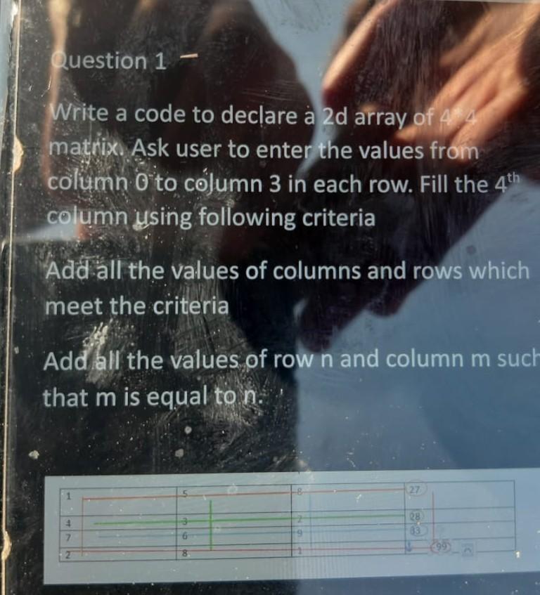 Solved Question 1 Write a code to declare a 2d array of 4 4 | Chegg.com
