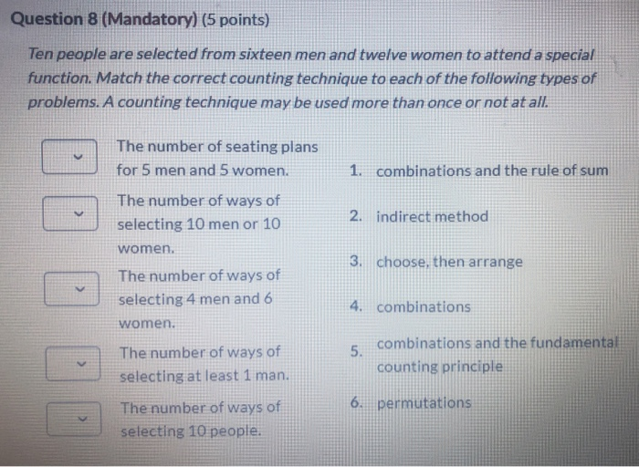 Solved Question 4 (Mandatory) (5 points) Match the correct | Chegg.com