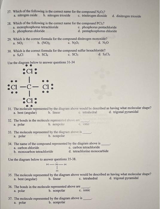 Solved 27. Which of the following is the correct name for | Chegg.com