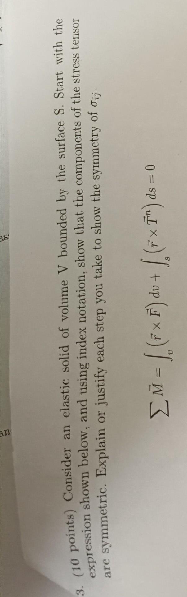 Solved 3. (10 points) Consider an elastic solid of volume V | Chegg.com