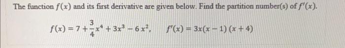 Solved The function f(x) and its first derivative are given | Chegg.com