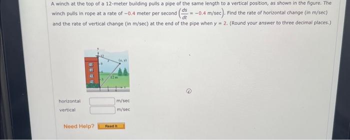 Solved A winch at the top of a 12-meter building pults a | Chegg.com