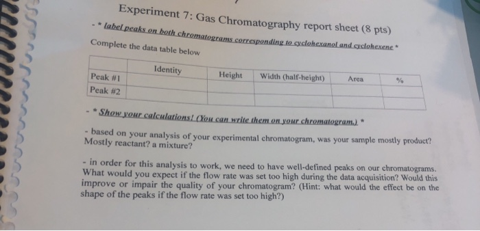 Experiment 7: Gas Chromatography report sheet (8 pts) | Chegg.com