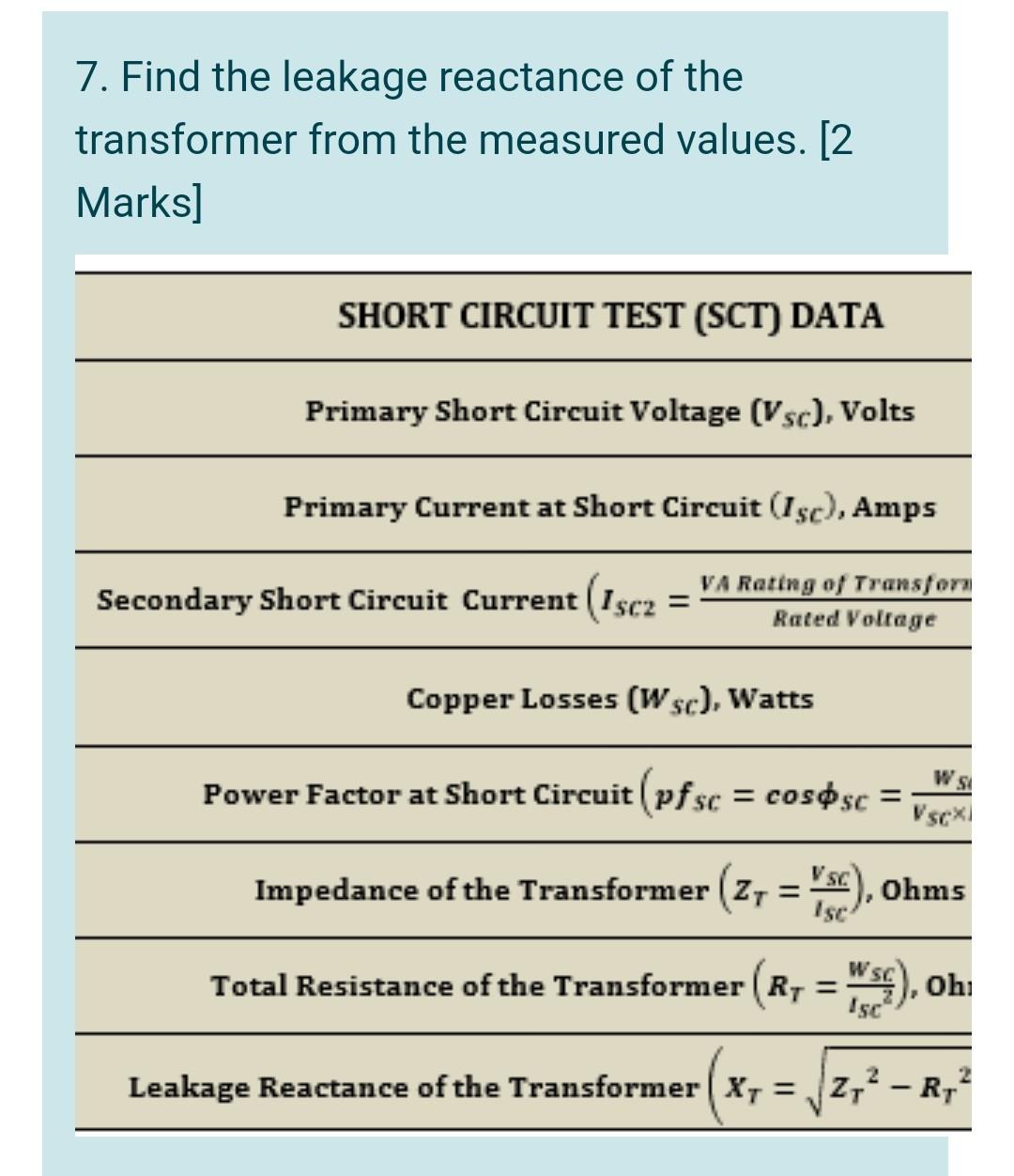 Solved 7. Find the leakage reactance of the transformer from | Chegg.com