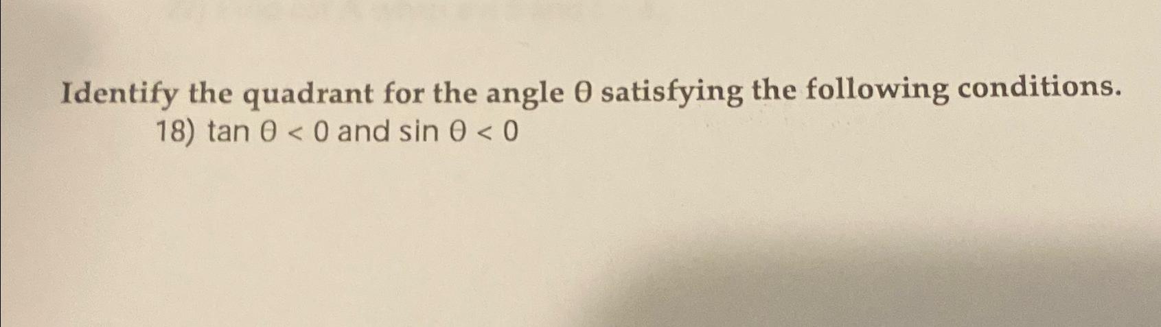 Solved Identify the quadrant for the angle θ ﻿satisfying the | Chegg.com