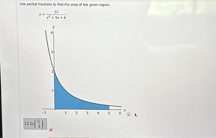 Solved Use partial fractions to find the area of the given | Chegg.com