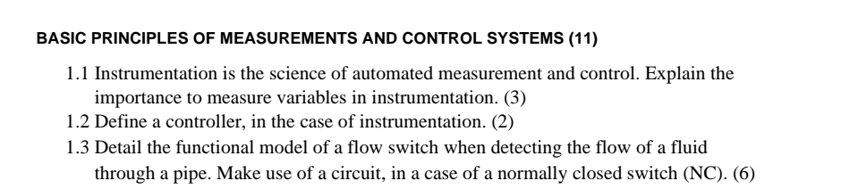 Solved BASIC PRINCIPLES OF MEASUREMENTS AND CONTROL SYSTEMS | Chegg.com