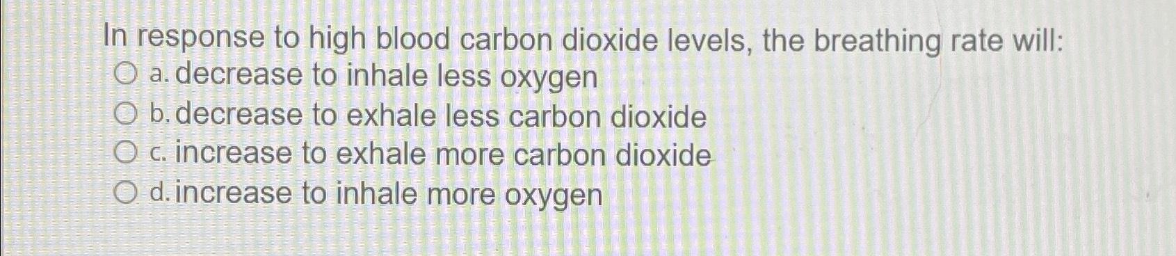 Solved In response to high blood carbon dioxide levels, the | Chegg.com