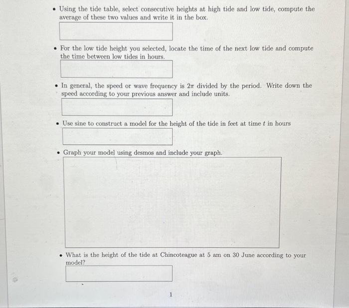 Solved - Using the tide table, select consecutive heights at | Chegg.com